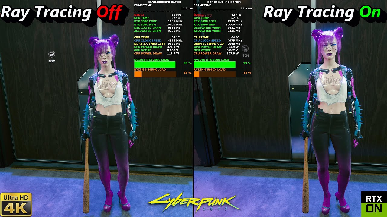 Cyberpunk 2077 4K Psycho Settings Ray Tracing Off VS ON | RTX 3090 ...