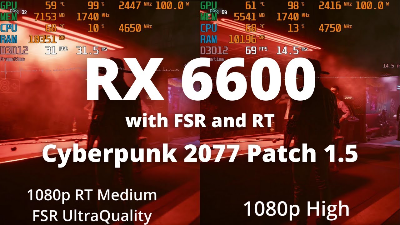 Cyberpunk 2077 FSR and Ray Tracing | RX 6600 | 1080p and 1440p | R9 ...
