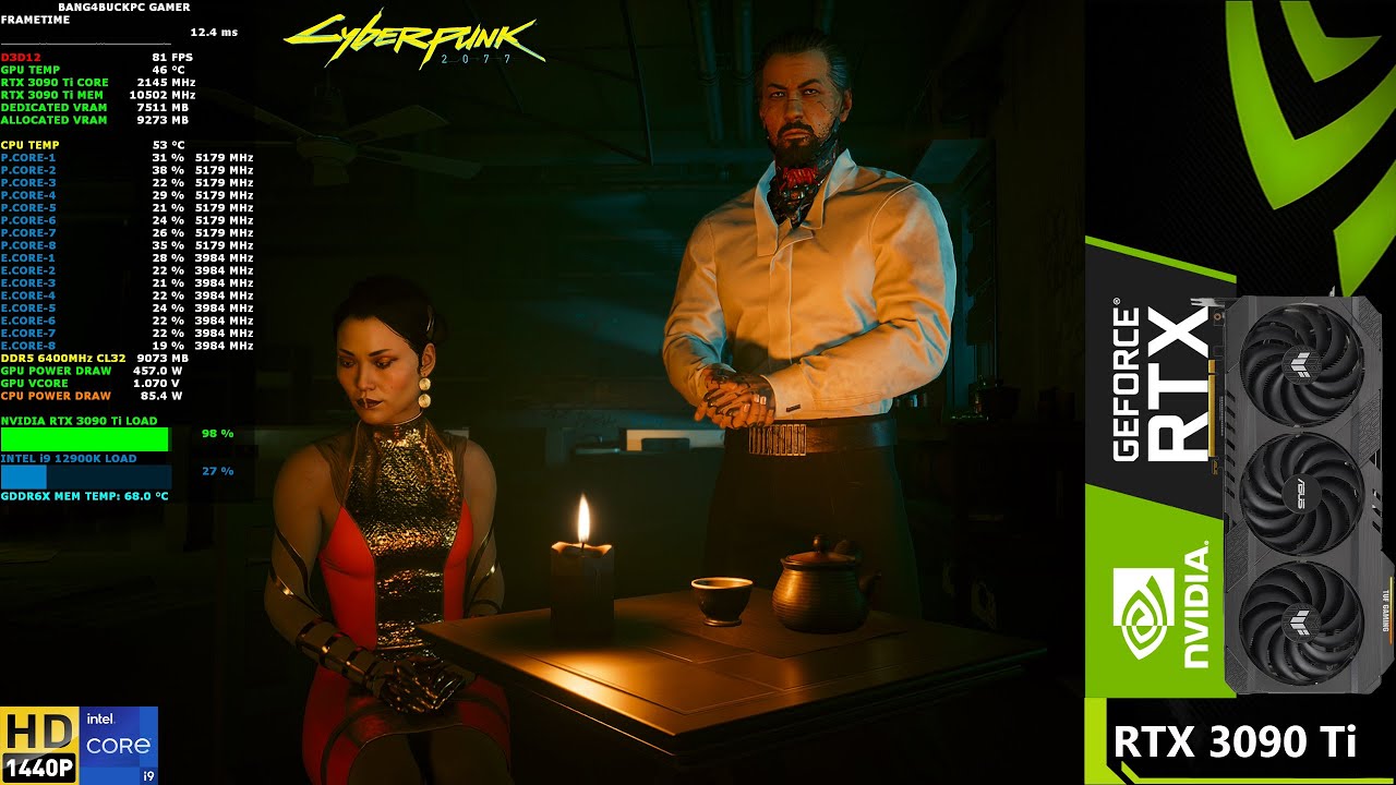 Cyberpunk 2077 Psycho Settings , Ray Tracing 1440p DLSS | RTX 3090 Ti | i9 12900K 5.2GHz ...