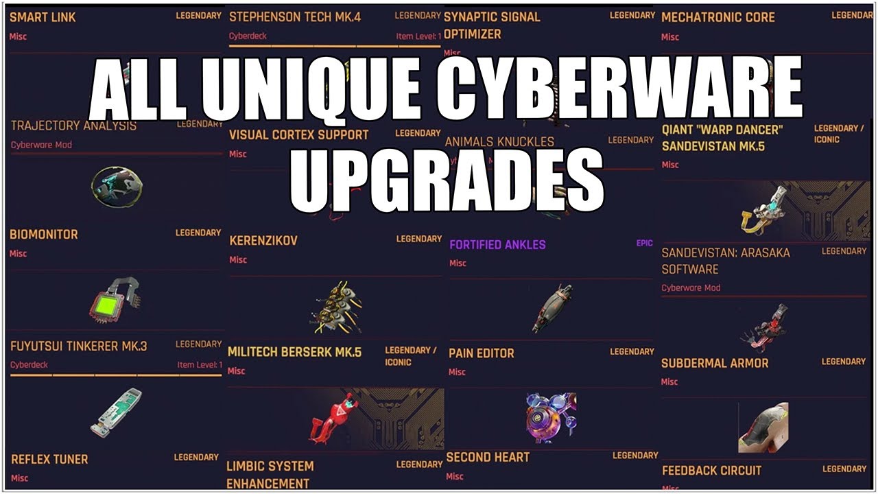 Cyberpunk 2077, All Legendary and Unique Cyberware Upgrades (From all ...