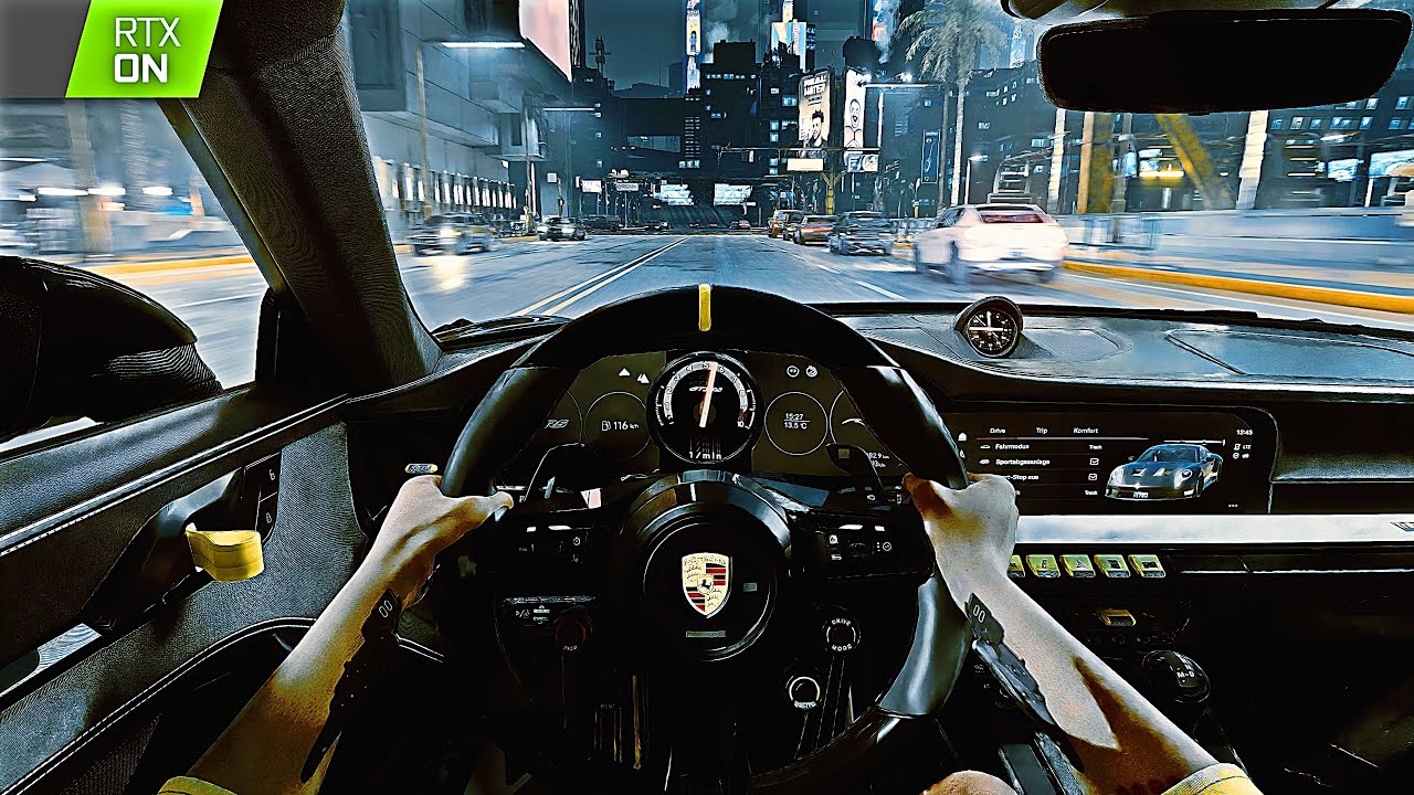 Cyberpunk 2077 - Porsche 911 GT3 RS POV Night Time Drive - Logitech G29 ...